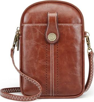 S-Zone Femme Sac à Bandoulière en Cuir PU avec Blocage RFID Sac Vintage pour Téléphone Portable avec Portefeuille avec Cartes Bandoulière Amovible Réglable p