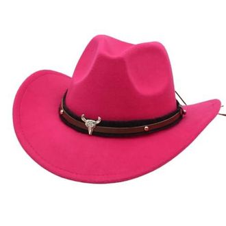 Generic Chapeau Cowboy Homme - Chapeau de Cowboy Occidental &Eacute;l&eacute;gant avec Style Jazz et D&eacute;coration Ethnique T&ecirc;te de Vache pour Hommes et Femmes