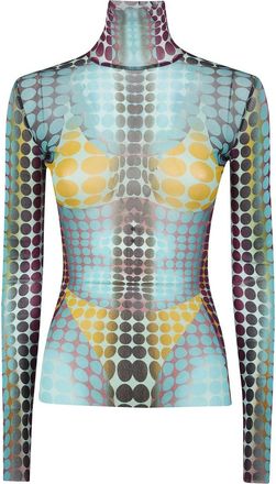Jean Paul Gaultier Femme, Tops, Multicolore, Taille: 40 FR The Blue Dots Print Mesh Top