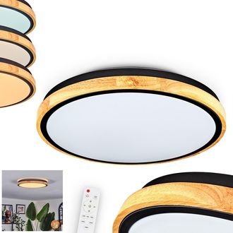 HOFSTEIN LED Deckenleuchte Coentral, Deckenlampe aus Metall/Holz/Kunststoff in Schwarz/Natur/Wei&szlig;, moderne Leuchte (&Oslash; 40 cm), CCT einstellbar, Fernbedienung, E