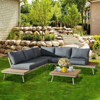 M&S Collection M&s - Salon de jardin en bois et alu 5 places + table basse carrée