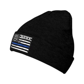 Generic Bonnet dhiver Tricoté Drapeau De La Police Américaine Extensible Bonnets en Tricot Classique Chapeau dhiver Tricoté pour Femme Sports Cyclisme