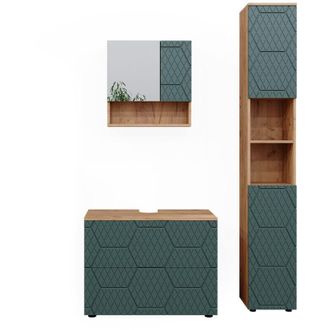 Vicco Ensemble de meubles de salle de bain Irma, Vert, 3 pi&egrave;ces, avec armoire &agrave; tiroirs et armoire haute