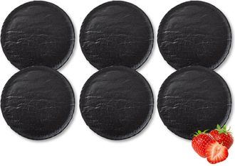 Wilmax England Wilmax | Teller - 6 Stück aus Porzellan | Schwarzer Essteller | Steinimitat | Speiseteller für verschiedene Gerichte, Haushalt, Gastronomie | Handglas