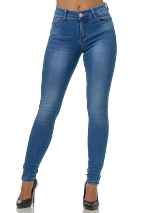 Elara Damen Stretch Hose Gummizug Jeans Push Up Chunkyrayan YA 4428 Blau-46 (3XL)
