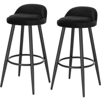 Woltu Woltu - 2 x Tabourets de Bar en Velours et m&eacute;tal, Tabouret de comptoir Tabouret de bistrot avec Dossier et Repose-Pieds, Gris Fonc&eacute;