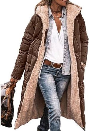 ORANDESIGNE Femme Chauds Manteaux Dhiver Réversible Sherpa Polaire Longues Vestes Bouffantes à Capuche Vêtements Dextérieur A Café Foncé XXL