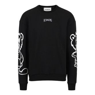 Iceberg Regular Fit schwarzer Rundhalsausschnitt-Sweatshirt mit B&auml;renprint und Logo-Stickerei - - Sweatshirts & Hoodies - Herren - Schwarzk - L