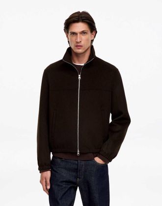 Arket kurze Jacke aus Material mit hohem Wollanteil, doppellagig, mit Kragen in Schokobraun