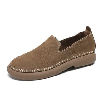 Generic Mocassins r&eacute;tro &agrave; bout rond pour homme - Mocassins confortables et doux - En cuir v&eacute;ritable - Chaussures de marche en bateau pour homme, kaki, 39 1/3 