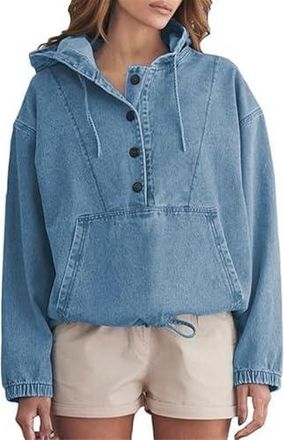 Generic Pull &agrave; capuche en jean pour femme - D&eacute;contract&eacute; - Surdimensionn&eacute;, bleu, XXL