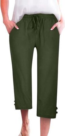 Generic Pantalon L&eacute;ger Femme Fluide en Lin &Eacute;t&eacute; Ample en Lin Respirant et Ample pour Femmes Pantalon D&eacute;contract&eacute; avec Poche Lat&eacute;rale et Fente pour Les Pieds L&eacute;