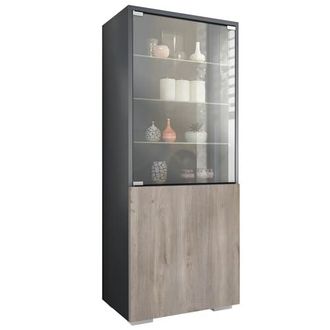 Vladon Vitrine Granada de, Armoire Vitrée Made in Germany avec Porte en Verre et Insert en Verre, Anthracite Mat/chêne Nordique (50 x 122,5 x 34,5 cm)