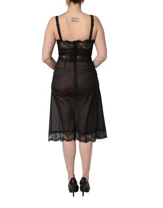 Dolce & Gabbana Womens Black Silk Lace Slip Lingerie Chemise Sleepwear Viscose Nylon Elastane Clothing