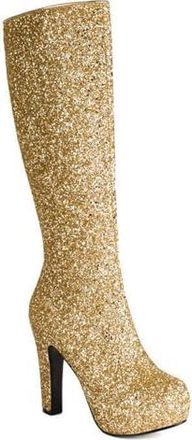 Generic Bottes hautes à paillettes scintillantes pour femme - Bout rond - Talon bloc épais - Fermeture éclair latérale - Chaussures de fête de mariage, doré, 