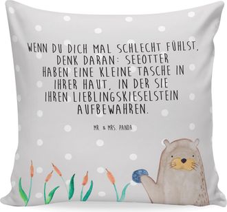Mr. & Mrs. Panda Zierkissen Otter Stein - Geschenk, Pflanzen, Kissenhülle 40x40, neugierig, Otter Seeotter See Otter, Seeotter, munter, Sofakissen