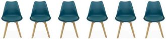 Sweeek Sweeek - Lot de 6 chaises scandinaves. pieds bois de hêtre. chaises 1 place. bleu canard