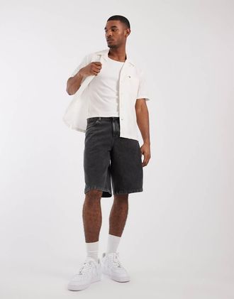 Tommy Jeans Kurz&auml;rmliges Hemd aus Leinenmix in Wei&szlig;