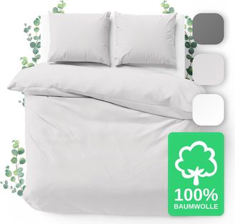 Jacobson Bettwäsche 200x200 Set - 100% Baumwolle Bettbezug 200x200 cm + 2 Kissenbezüge 80x80 cm, Perkal Bettwäsche 3-teilig mit Reißverschluss (200x200cm, Hell