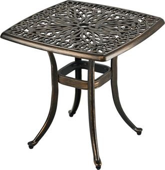 Relaxdays Table de jardin Relaxdays avec trou pour parasol, 53x53x53 cm, aluminium r&eacute;sistant aux intemp&eacute;ries, style antique, noir