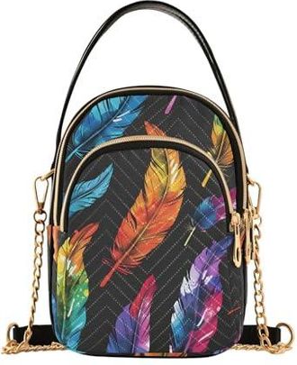 Mnsruu Sac à bandoulière pour femme avec plumes colorées, arc-en-ciel, sac à main, petit sac à bandoulière avec sangle réglable
