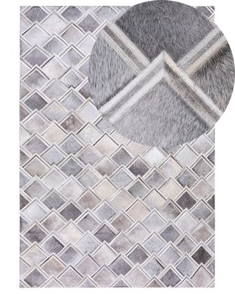 Beliani Nat&uuml;rlicher Lederteppich geometrisches Muster 160 x 230 cm Grau Agacli