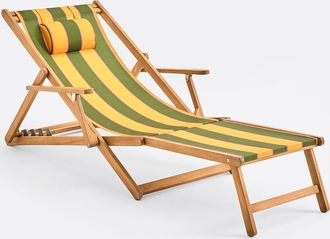 La Redoute Interieurs Chaise Longue En Acacia Massif Tissu Avec Motif &Agrave; Rayures Valeria