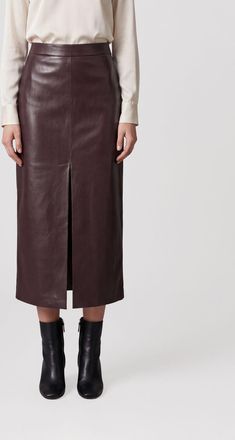 Herno Jupe crayon midi en similicuir taille haute avec fente avant