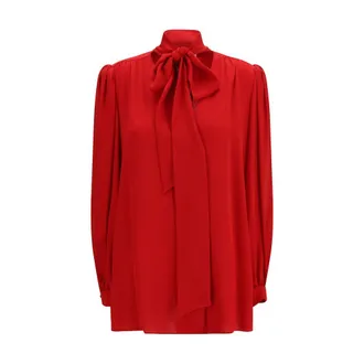 Valentino Garavani Silk Georgette with Bow Collar Blouse - Red