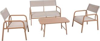 Oviala Salon de jardin 4 places en m&eacute;tal beige
