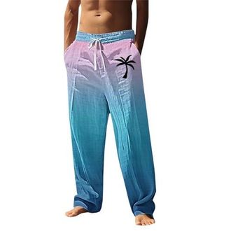 Generic Pantalon en lin pour homme - Coupe ample - Pantalon en lin blanc - Pantalon de yoga en coton extensible et chaud - Pantalon chino pour homme - Noir - 