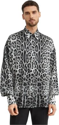 Dolce & Gabbana Homme, Chemises, Noir, Taille: L Chemise en soie &agrave; imprim&eacute; l&eacute;opard super oversize