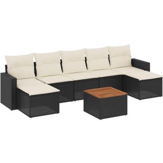 vidaXL 8-tlg. Garten-Sofagarnitur mit Kissen Schwarz Poly Rattan Vidaxl