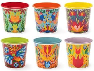Excelsa Mexican Flowers Lot de 6 verres &agrave; caf&eacute;, porcelaine, capacit&eacute; 90 ml, d&eacute;cors assortis