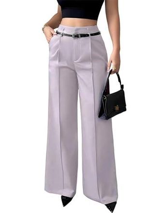 Generic Pantalon de travail à jambe large pour femme - Style décontracté - Taille haute - Confortable - Extensible - Avec poches, violet, XXL