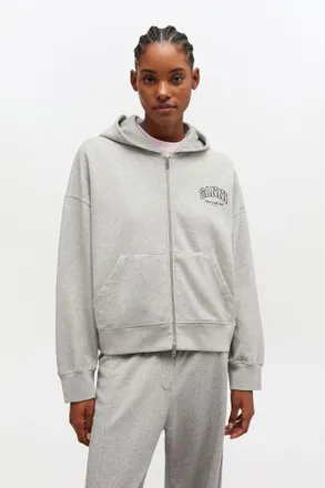 Ganni Sweat à capuche zippé essentiel Gris - Taille S