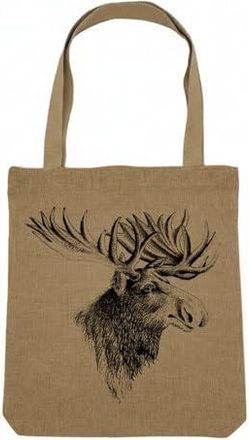 Fabulous Sac Shopping Tote Bag Aspect Lin - Dessin T&ecirc;te d&Eacute;lan Animaux de la For&ecirc;t Canada Hiver - Sac de Courses Toile Epaisse 360g Beige Naturel Cabas Port&eacute; Ep