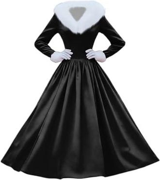 Generic Robe de Noël élégante pour femme - Col en V - Motif sapin de Noël - Robe décontractée - Pour les vacances, les cocktails, Noir, XXL