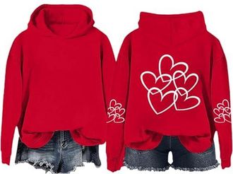 Generic Sweat &agrave; capuche imprim&eacute; coeurs de Saint-Valentin pour femme, d&eacute;contract&eacute;, tendance, motif graphique damour pour femme, sweatshirts &agrave; manches longues, 