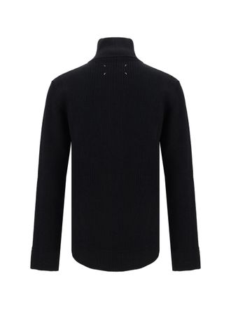 Maison Margiela Mens Cotton Zip-Up Sweater Black Wool Ovis Aries
