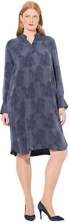 Ulla Popken Femme Grandes Tailles Robe en Lyocell, col Montant, décolleté en V et Manches Longues Marine 46+ 837069130-46+