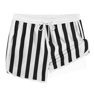 Generic Maillot de bain pour homme avec doublure de compression, couture int&eacute;rieure, short de bain, maillot de bain avec poches, Noir, XXL