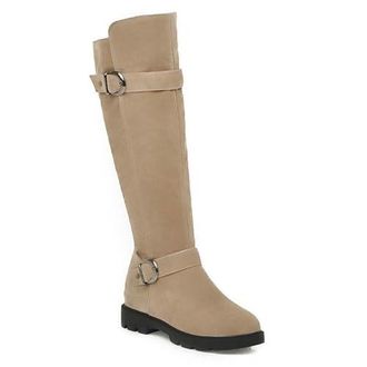 Generic Bottes d&eacute;quitation montantes pour femme avec sangle &agrave; boucle, fermeture &eacute;clair lat&eacute;rale, confortable, remorquage rond, talon compens&eacute; cach&eacute;, chaussure