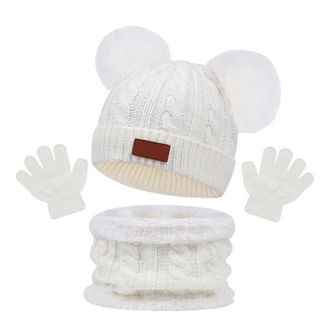 Generic Ensemble Chapeau &Eacute;charpe et Chauds pour Enfants Doux Confortable pour Filles et Gar&ccedil;ons en Saison Hivernale (White-BA, One Size)