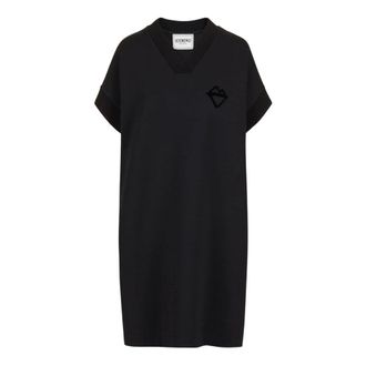 Iceberg Schwarzes Kleid mit V-Ausschnitt und gepr&auml;gtem Logo - - Dresses - Damen - Schwarzk - XS