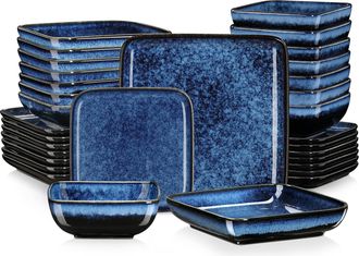 VANCASSO Tafelservice steinzeug, vancasso 32 teiliges STERN Kombiservice Set, quadratishes Geschirrset 4-12 Personen, Beinhaltet Müslischalen, Suppenteller, De