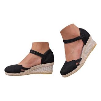 Generic Sandales compens&eacute;es &agrave; bout ferm&eacute; pour femme - Confortables - Bout pointu - Sangle de cheville - Escarpins en li&egrave;ge - Chaussures d&eacute;t&eacute; d&eacute;contract&eacute;es et 