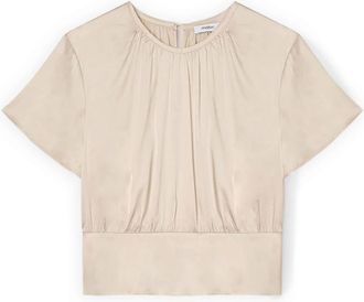 Motivi Femme, Blouses et Chemises, Blanc, Taille: 34 FR Blouse en satin avec ceinture