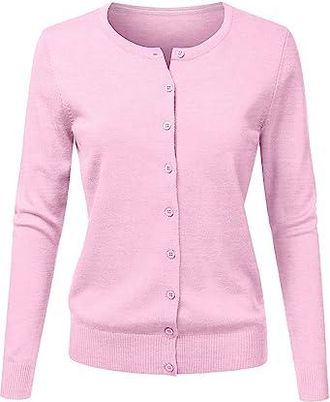 Generic Cardigan à boutons pour femme - Couleur unie - Col rond - Printemps et automne - Léger et confortable - Ouvert sur le devant - Tendance - Doux - Pour 