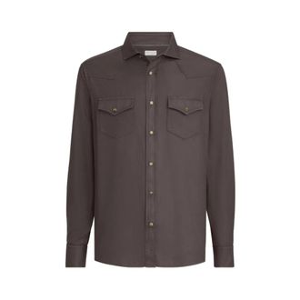 Brunello Cucinelli Hemd im Western-Stil aus Baumwolle mit Chevron-Muster- st&uuml;ckgef&auml;rbt - - Shirts - Herren - Braun - S